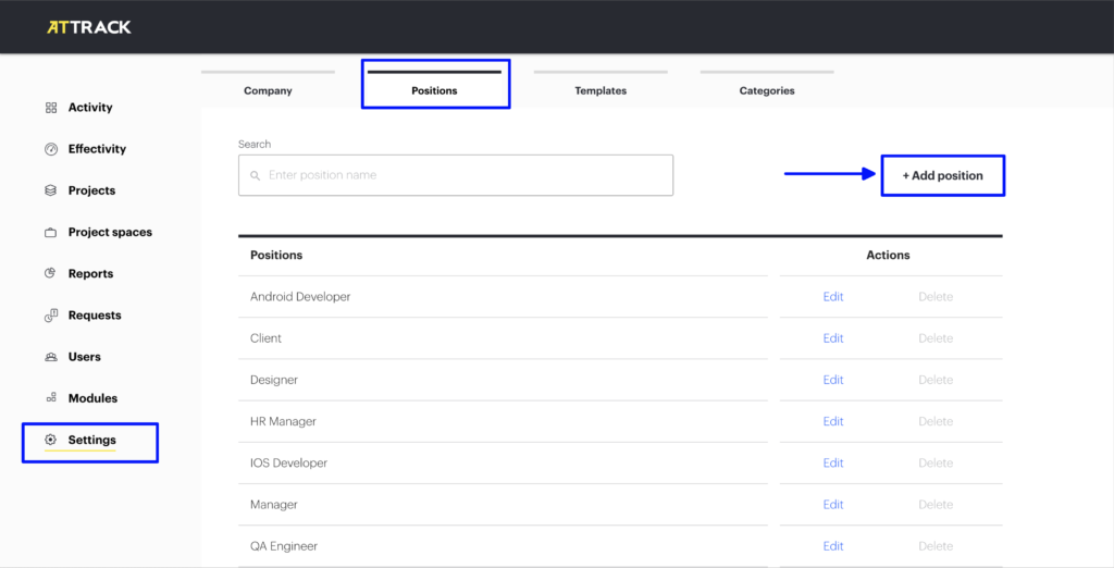 Adding Employees Positions to a Company’s Profile – AtTrack